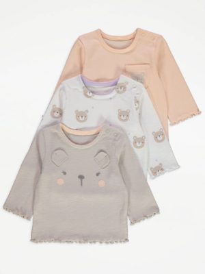 Teddy Bear Ribbed Long Sleeve Tops 3 Pack | Baby | George at ASDA