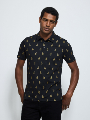 Black Foil Tree Christmas Polo Top | Men | George at ASDA