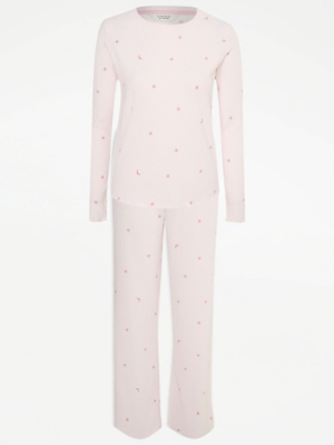 Light Pink Star and Moon Ribbed Long Sleeve Pyjamas | Lingerie | George ...