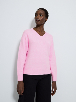 Pink Ribbed V Neck Jumper | Women | George at ASDA