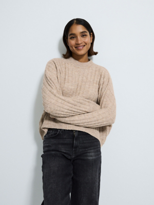 Oatmeal Ribbed High Neck Knitted Jumper | Women | George at ASDA