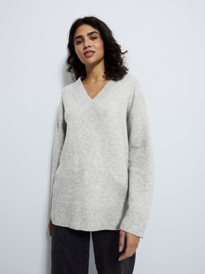 Grey Slouchy V Neck Knitted Jumper | Women | George at ASDA