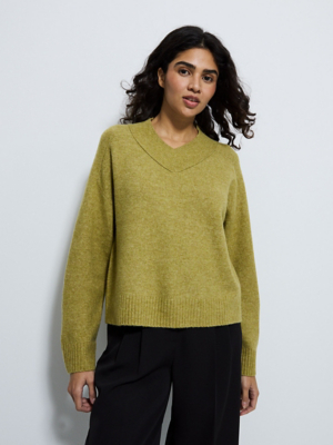 Green High V Neck Knitted Jumper | Women | George at ASDA