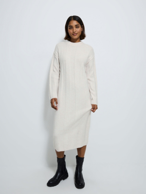 Cream Wide Ribbed Knitted Midi Dress | Women | George at ASDA