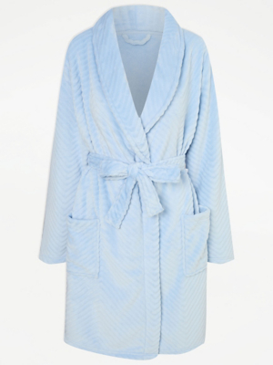 Blue Ribbed Chevron Fleece Wrap Dressing Gown | Lingerie | George at ASDA