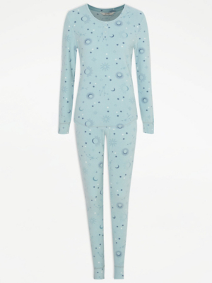 Blue Celestial Waffle Fleece Long Sleeve Pyjamas | Lingerie | George at ...