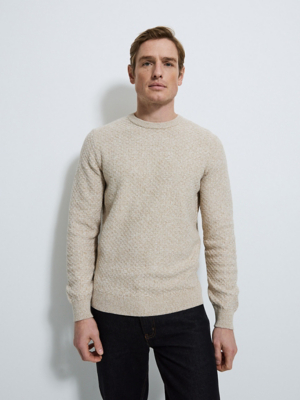 Oatmeal Basket Stitch Knitted Jumper | Men | George at ASDA
