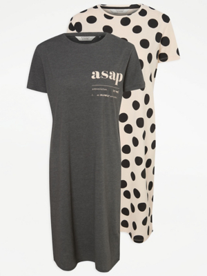 Spotty Asap Midi Nightdresses 2 Pack | Lingerie | George at ASDA
