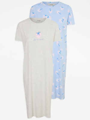 Life Is Sweet Strawberry Midi Nightdresses 2 Pack | Lingerie | George ...