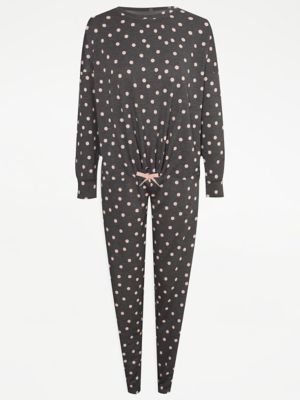 Charcoal Spotty Long Sleeve Pyjamas | Lingerie | George at ASDA