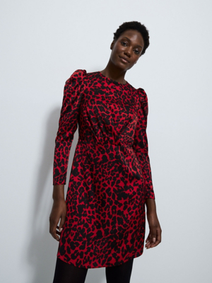 Red Animal Print Long Sleeve Satin Mini Dress | Women | George at ASDA
