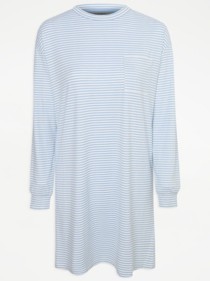 Light Blue Striped Long Sleeve Nightdress | Lingerie | George at ASDA