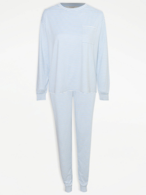 Light Blue Striped Long Sleeve Pyjamas | Lingerie | George at ASDA