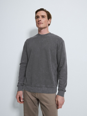 Charcoal Acid Wash Crew Neck Relax Fit Sweatshirt | Men | George at ASDA