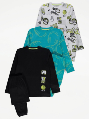 Gaming Bear Long Sleeve Pyjamas 3 Pack | Kids | George at ASDA