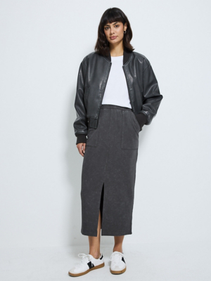 Charcoal Acid Wash Jersey Midi Skirt | Women | George at ASDA