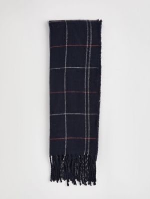 Navy Checked Fringed Scarf | Men | George at ASDA