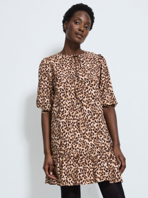 Leopard Print Tie Front Frill Hem Mini Dress | Women | George at ASDA