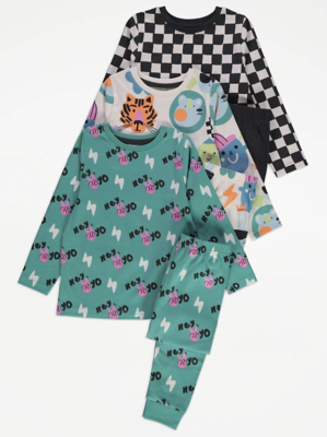 Checked Animal Long Sleeve Pyjamas 3 Pack | Kids | George at ASDA