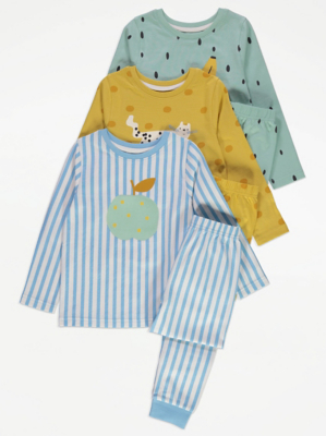 Spotty Stripe Fruit Long Sleeve Pyjamas 3 Pack | Kids | George at ASDA