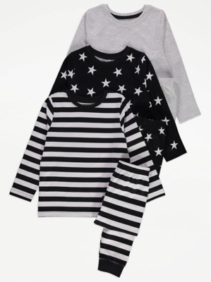 Mono Star Stripe Long Sleeve Pyjamas 3 Pack | Kids | George at ASDA