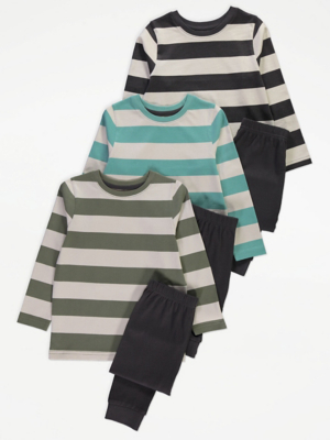 Charcoal Striped Long Sleeve Pyjamas 3 Pack | Kids | George at ASDA