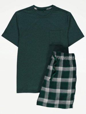 Bottle Green Checked Short Pyjamas | Men | George at ASDA