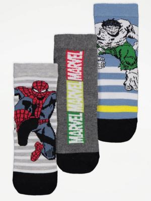 Marvel Character Grey Stripe Ankle Socks 3 Pack | Kids | George at ASDA