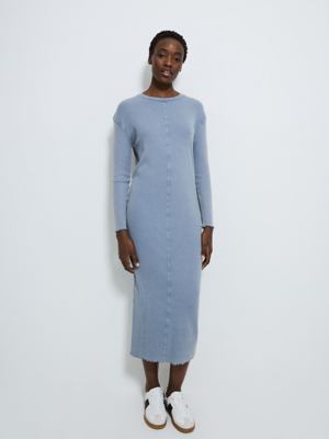 Blue Garment Wash Seam Detail Ribbed Midi Dress | Women | George at ASDA
