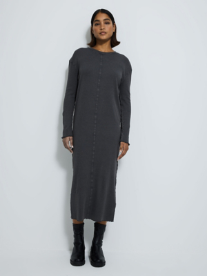 Charcoal Garment Wash Seam Detail Ribbed Midi Dress | Women | George at ...