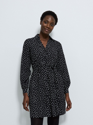 Black Spotty Crepe Belted Mini Shirt Dress | Women | George at ASDA