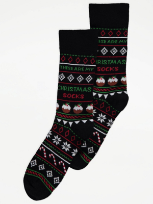 Christmas Pudding Fairisle Slogan Socks | Men | George at ASDA