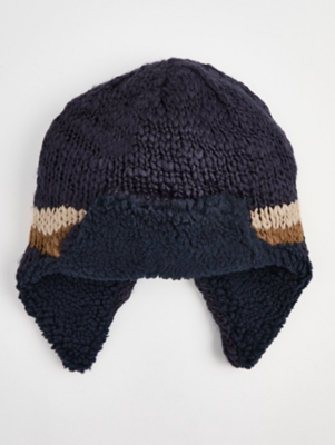 Navy Striped Knitted Trapper Hat | Men | George at ASDA