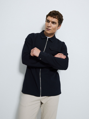 Studio Edit Navy Textured Zip Front Shacket | Men | George at ASDA