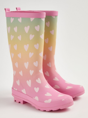Pink Ombre Heart Wellington Boots | Kids | George at ASDA