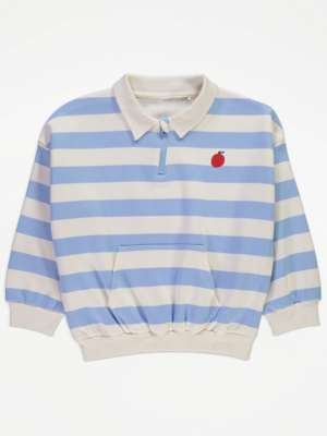 Blue Striped Apple Zip Neck Rugby Sweatshirt | Kids | George at ASDA