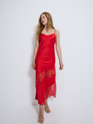 Red Satin Lace Cut Out Maxi Dress | Women | George at ASDA