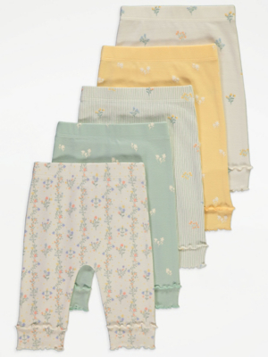 Floral Striped Lettuce Edge Leggings 5 Pack | Baby | George at ASDA