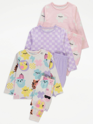 Fun Checkerboard Long Sleeve Pyjamas 3 Pack | Kids | George at ASDA