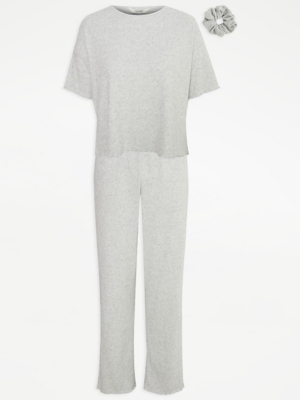 Grey Soft Touch Short Sleeve Pyjamas and Scrunchie | Lingerie | George ...