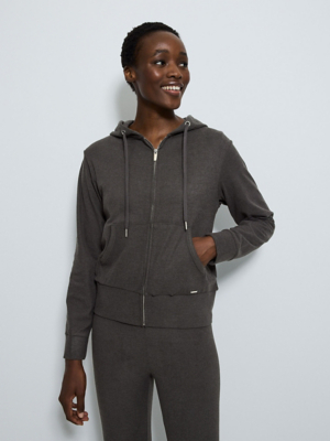 Charcoal Soft Touch Ribbed Zip Up Hoodie | Women | George at ASDA