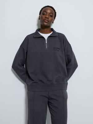 Charcoal London Archive Washed Half Zip Sweatshirt | Women | George at ASDA