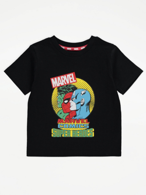 Marvel Comics Superheroes Black T-Shirt | Kids | George at ASDA