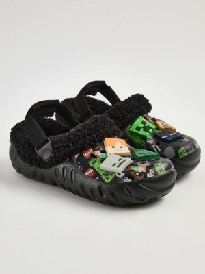 Minecraft Black Character Badge Fleece Lined Clogs | Kids | George at ASDA