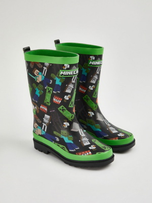 Minecraft Black Contrast Trim Wellington Boots | Kids | George at ASDA
