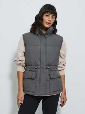 Charcoal Quilted Toggle Waist Pocket Padded Gilet | Women | George at ASDA