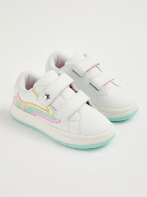 White Rainbow Star Double Strap Light Up Trainers | Kids | George at ASDA