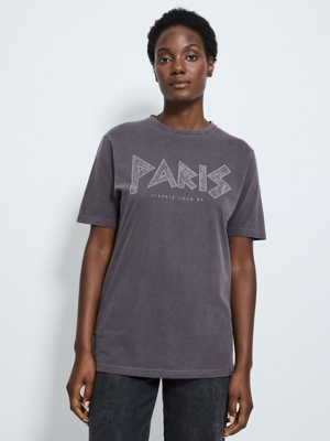 Charcoal Paris Liberté Tour 89 Acid Wash T-Shirt | Women | George at ASDA