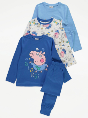 Peppa Pig George Blue Long Sleeve Pyjamas 3 Pack | Kids | George at ASDA