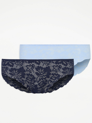 Blue Floral Lace Short Knickers 2 Pack | Lingerie | George at ASDA